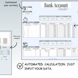 Bank Account Tracker, Finance Spreadsheet, Money Management, Credit ...