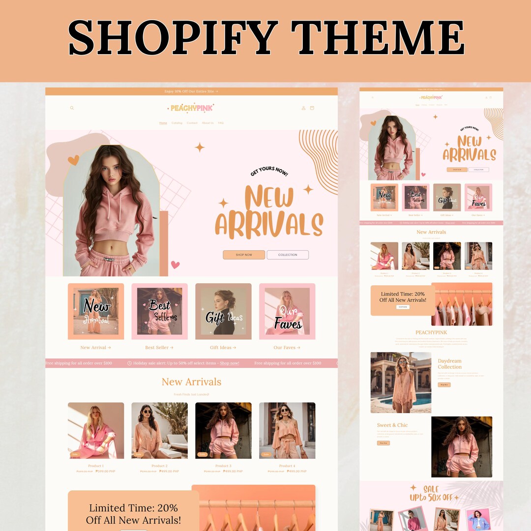 Shopify Theme , Shopify Website Template for Boutique, Peach & Pink ...
