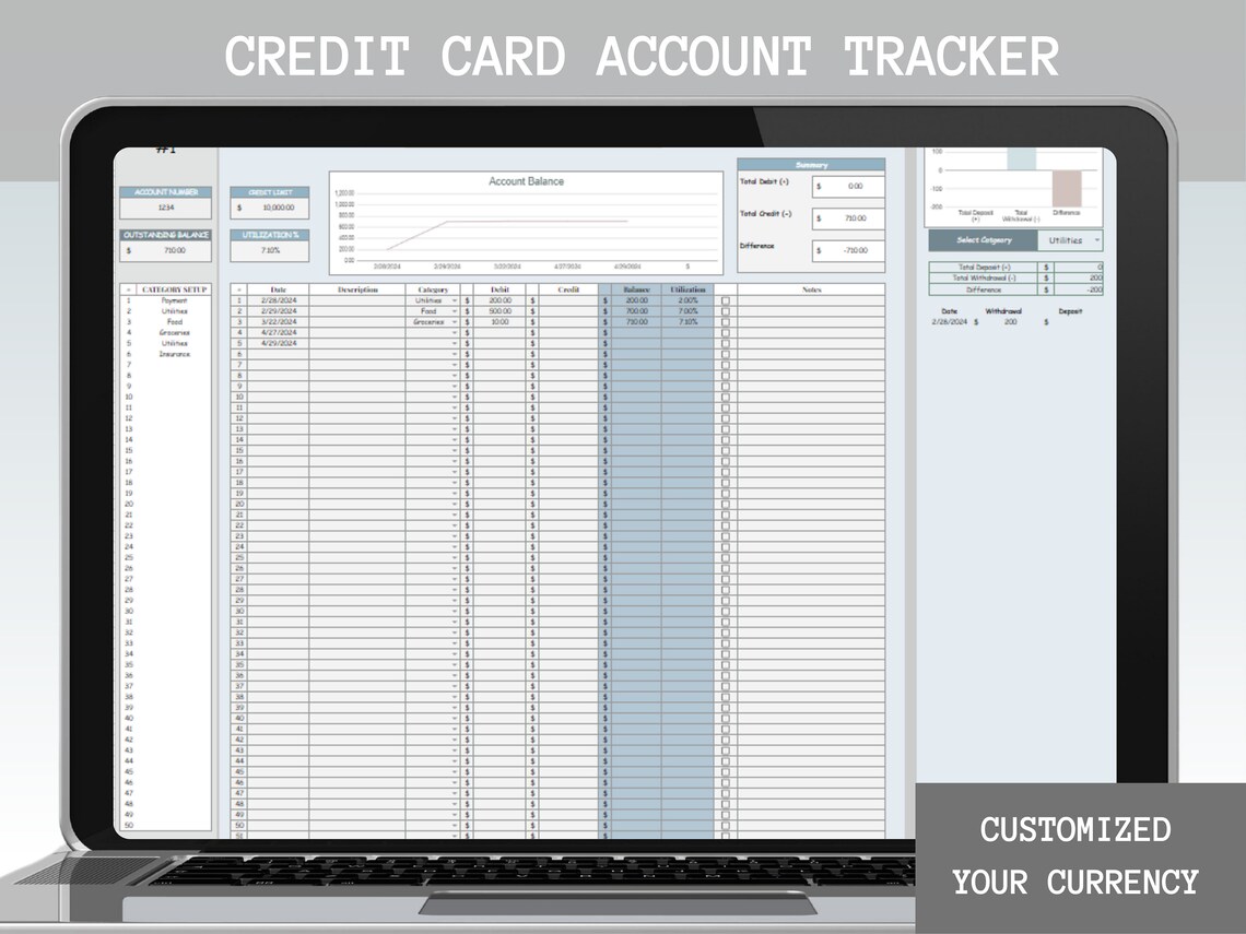 Bank Account Tracker, Finance Spreadsheet, Money Management, Credit ...