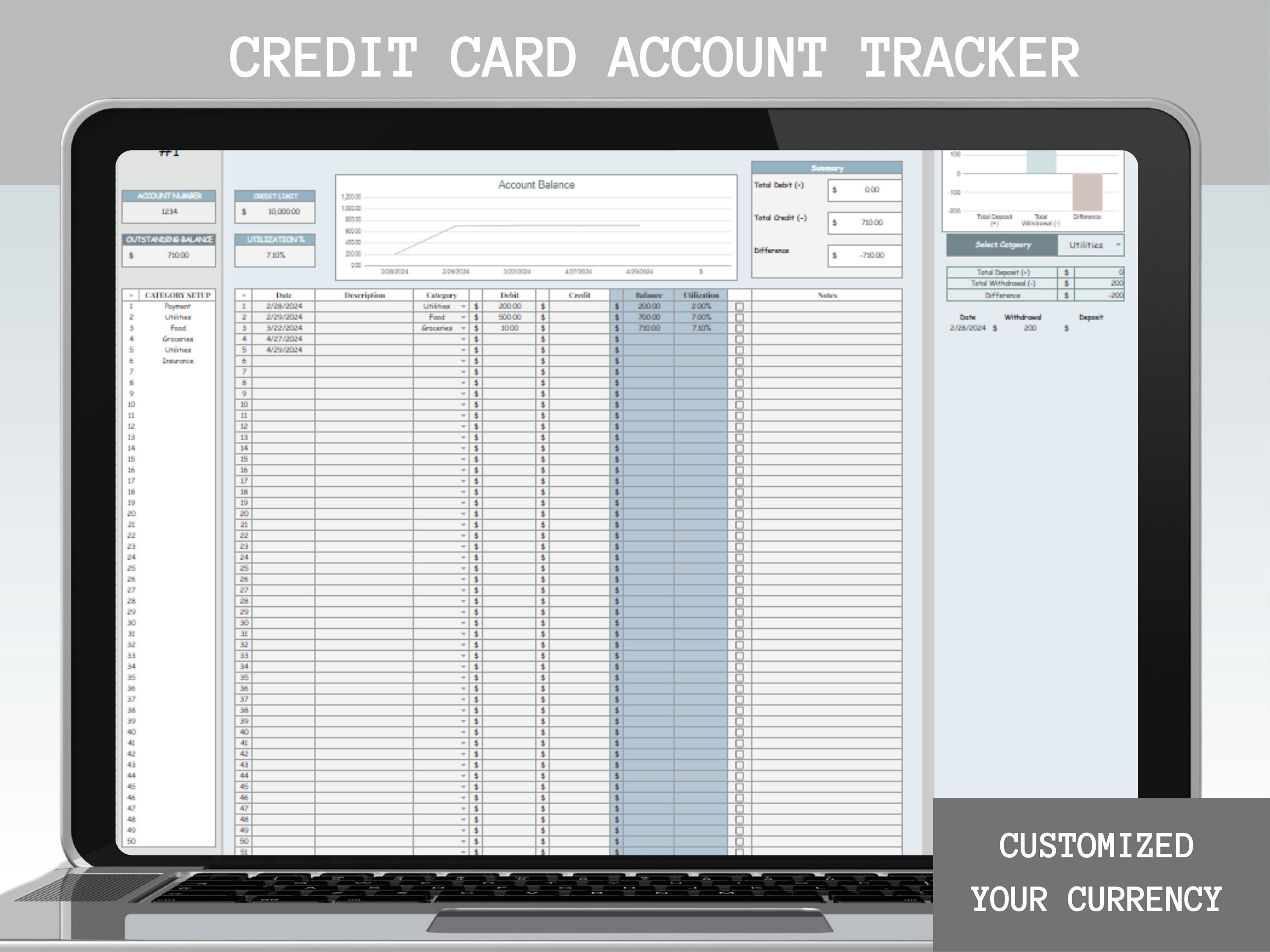 Bank Account Tracker, Finance Spreadsheet, Money Management, Credit ...