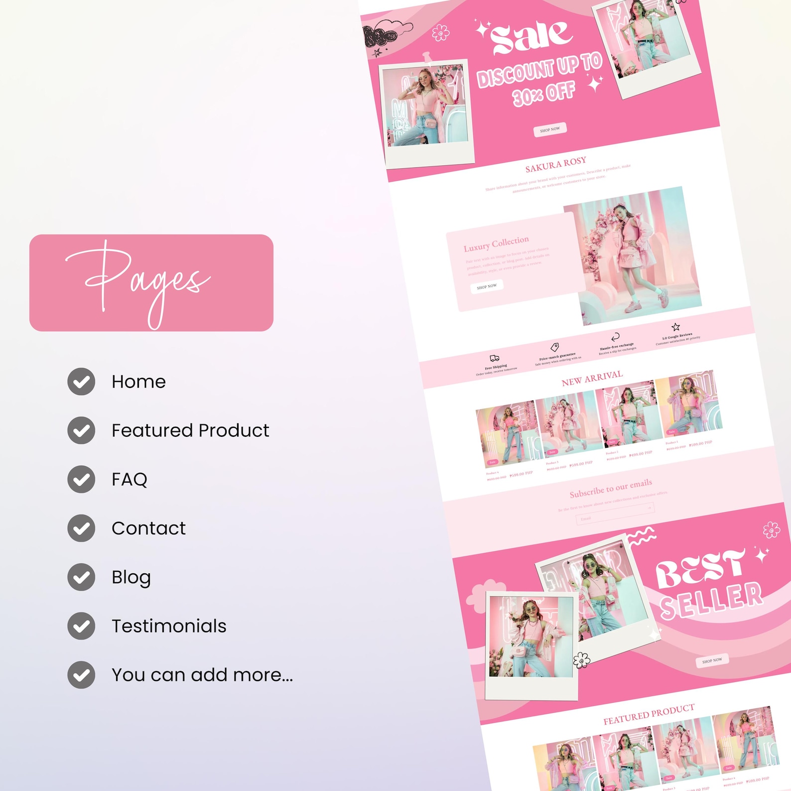 Shopify Theme, Shopify Website for Boutique, Pink Shopify Templates ...