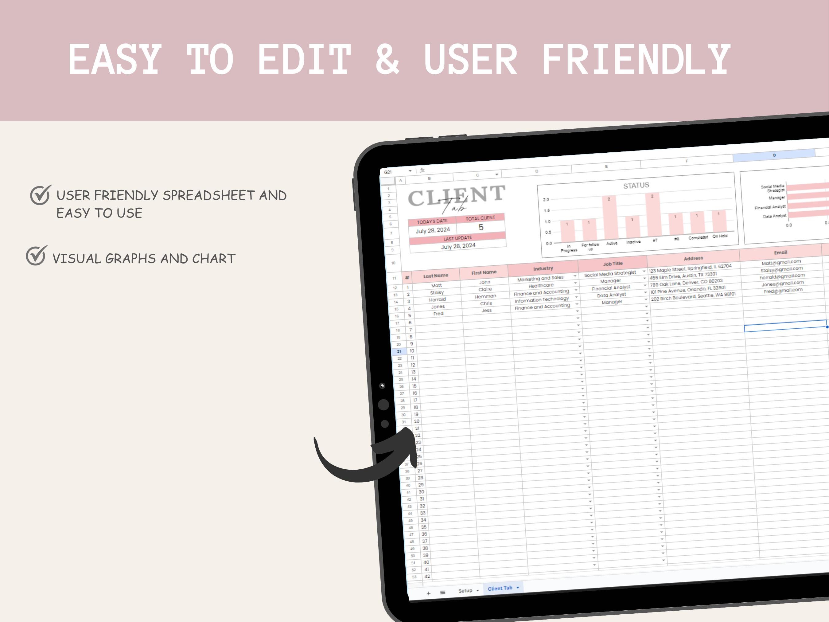 Client Tracker Spreadsheet, Small Business Template, Client Planner ...