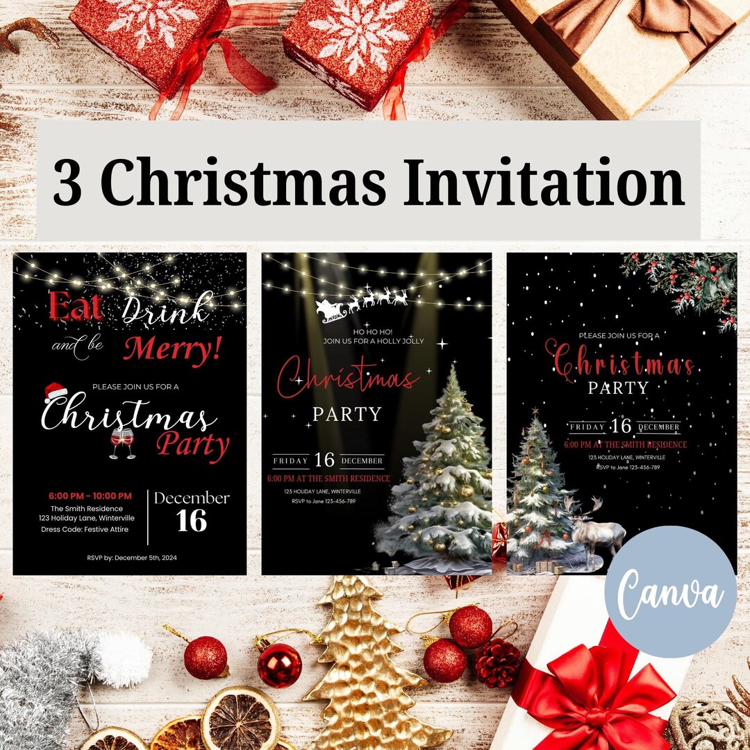Christmas Party Invitation Template, Printable 3 Christmas Invitation ...