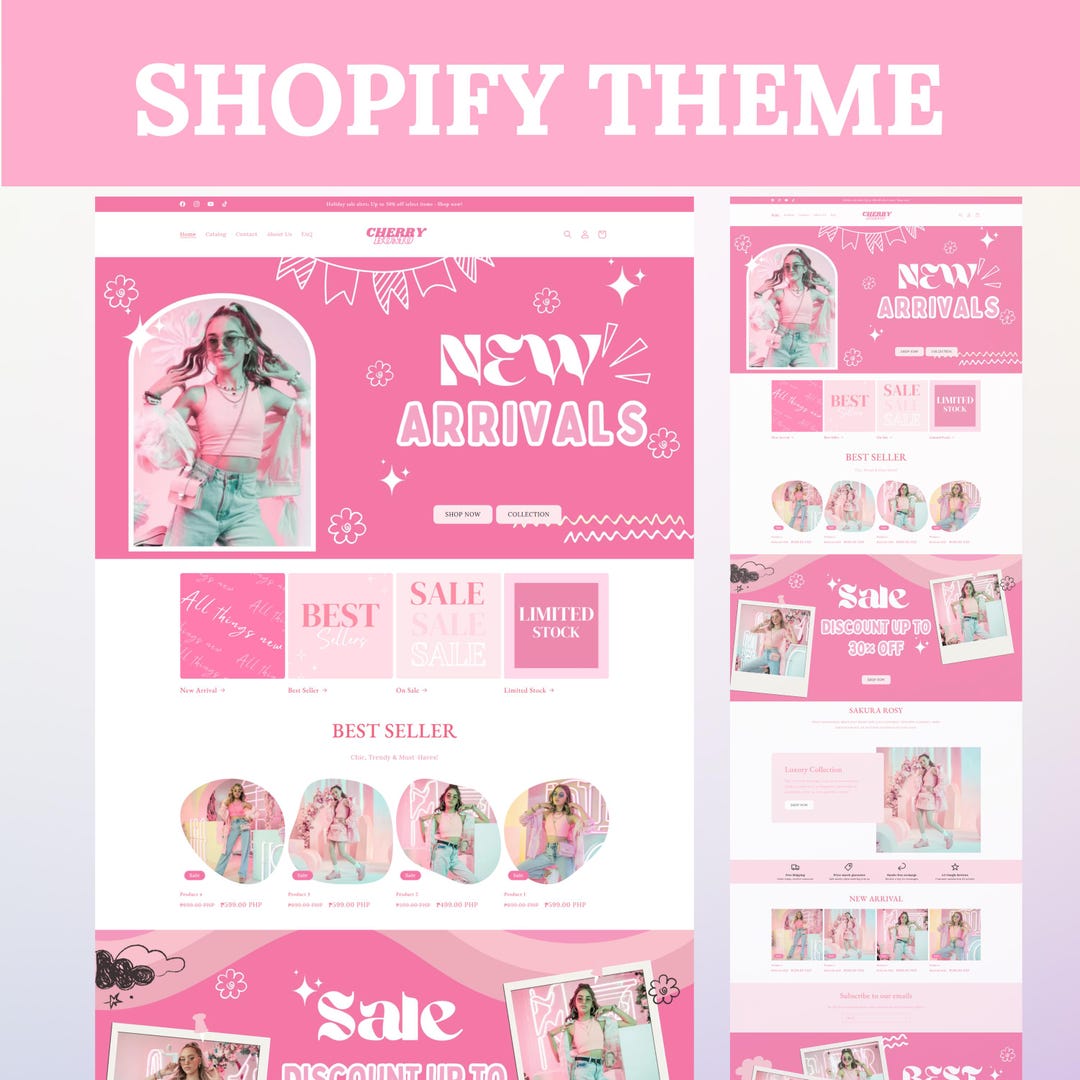 Shopify Theme, Shopify Website for Boutique, Pink Shopify Templates ...
