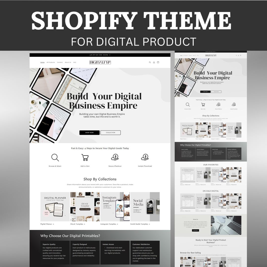 Shopify Theme Digital Products, Shopify Website Template, Black Shopify ...