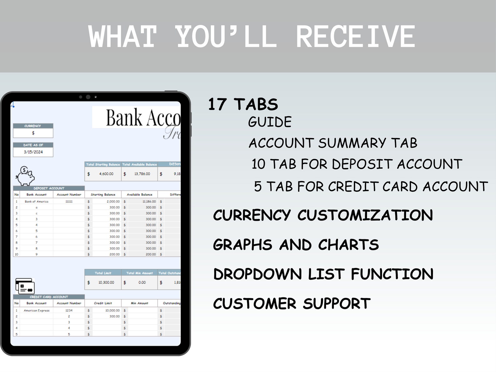 Bank Account Tracker, Finance Spreadsheet, Money Management, Credit ...