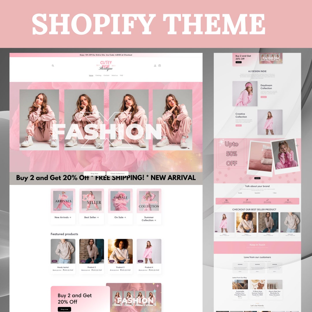 Shopify Theme, Shopify Website for Boutique, Pink Shopify Templates ...