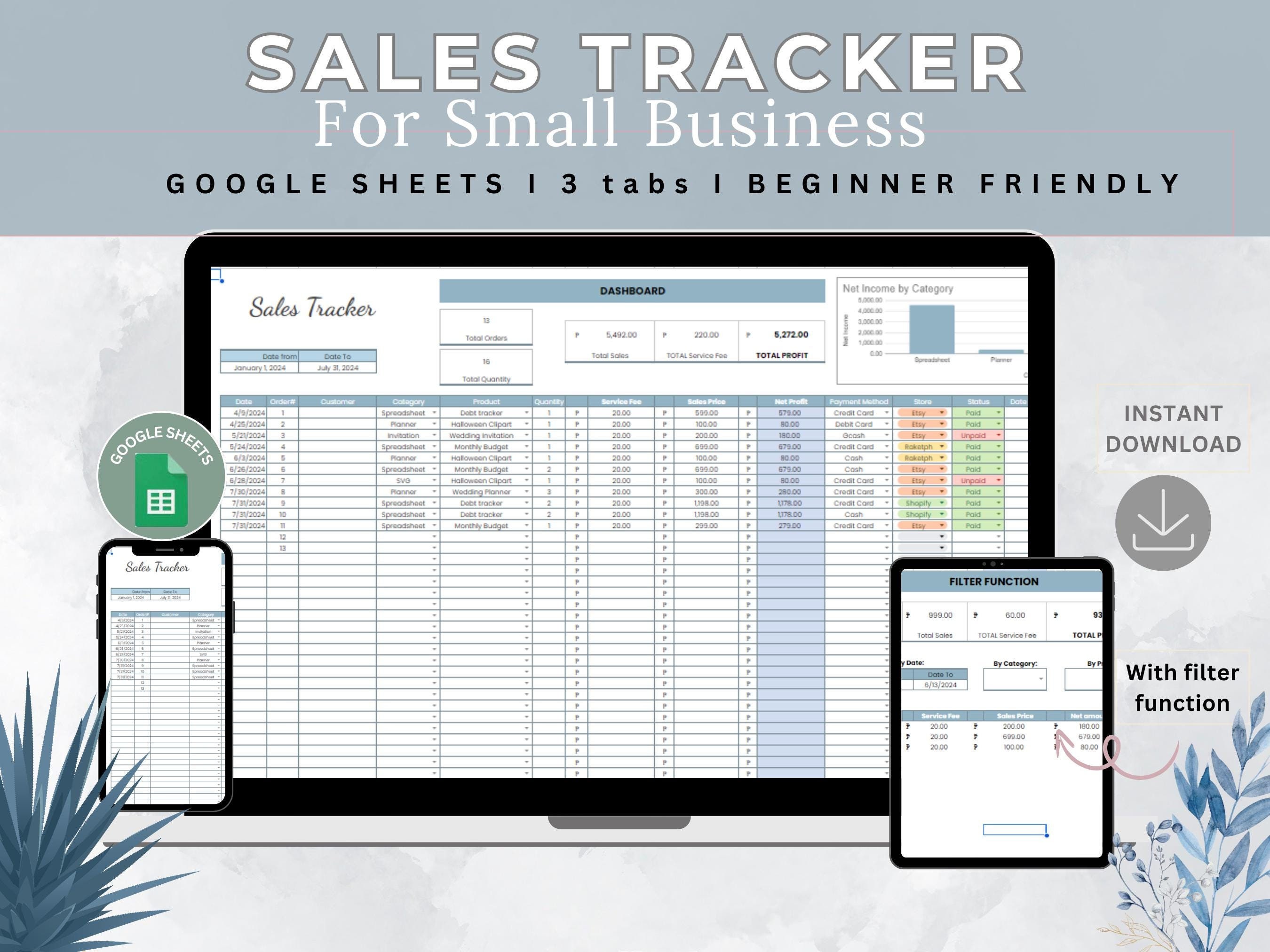 Sales Tracker Spreadsheet, Google Sheets Sales Tracker, Online Sales ...