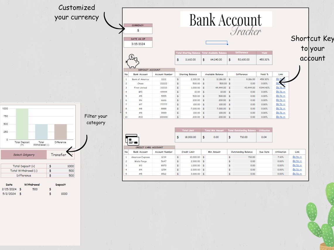 Bank Account Tracker, Google Sheets Financial Tracker, Savings Planner ...