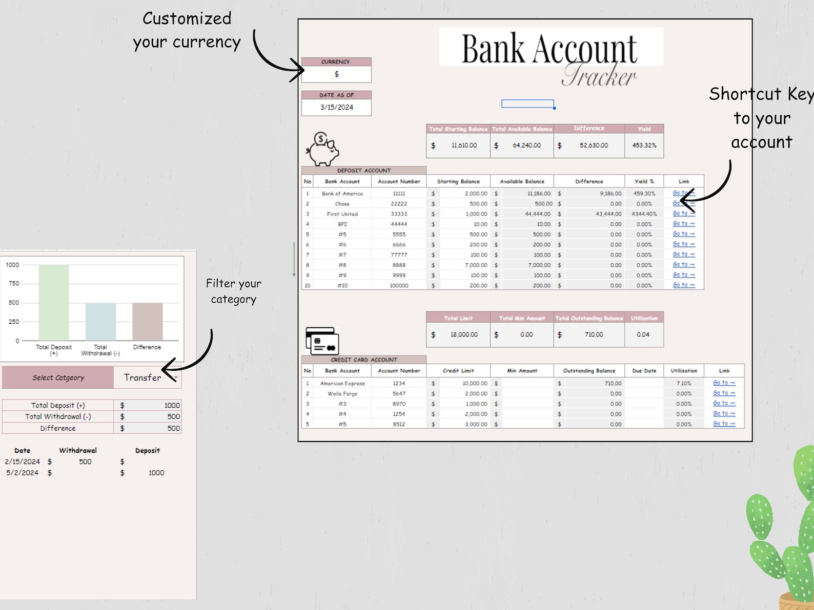 Bank Account Tracker, Google Sheets Financial Tracker, Savings Planner ...