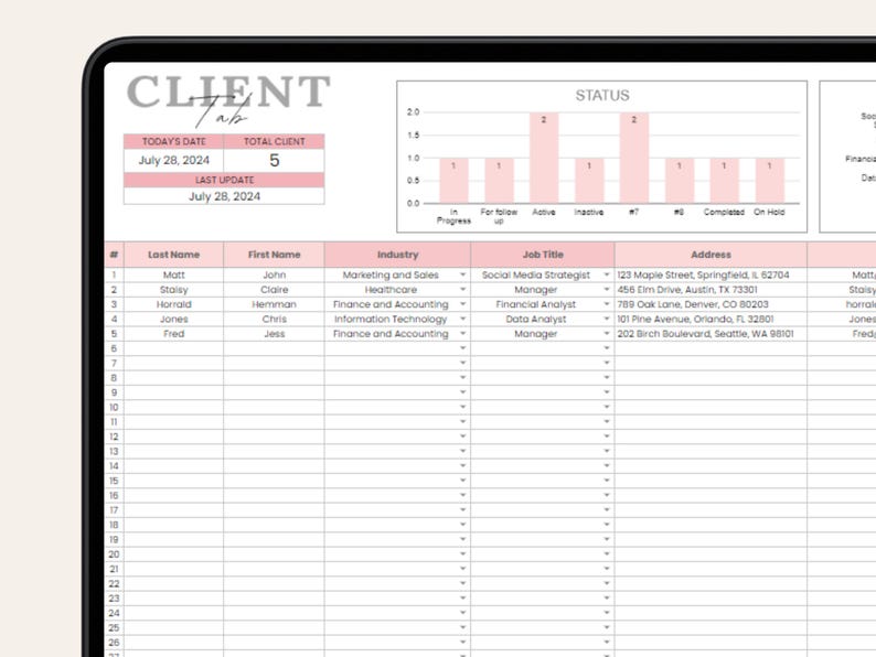 Client Tracker Spreadsheet, Small Business Template, Client Planner ...