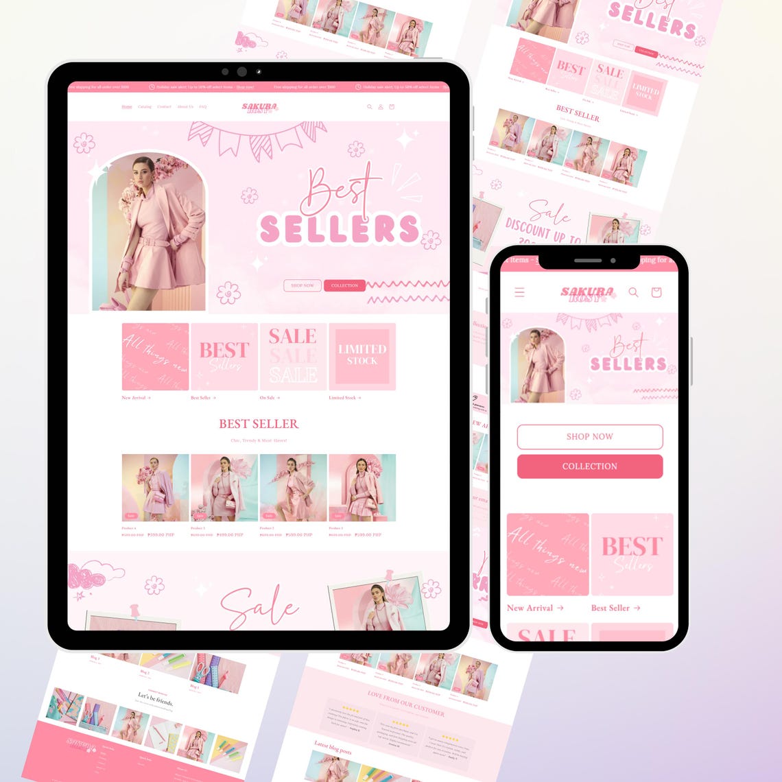 Shopify Theme, Website Template for Boutique, Shopify Template, Pink ...