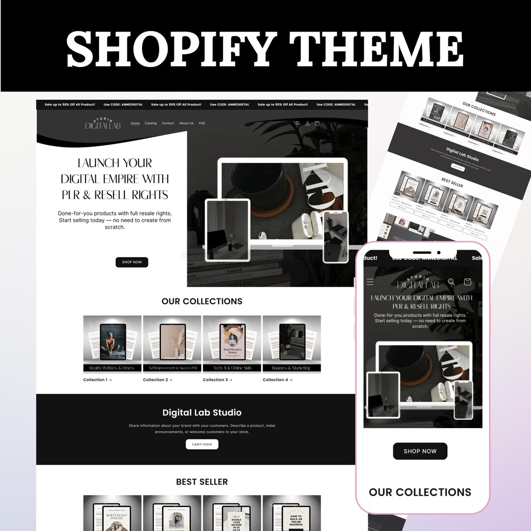 Shopify Theme Digital Products, Black Shopify Website Template, Shopify ...