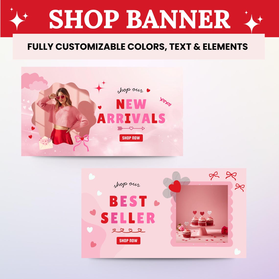 Valentine Shop Banner Templates, Pink Coquette Shopify Banner, Canva ...
