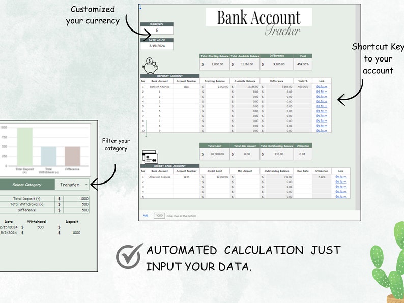 Bank Account, Google Sheets Financial Planner, Credit Card Tracker ...