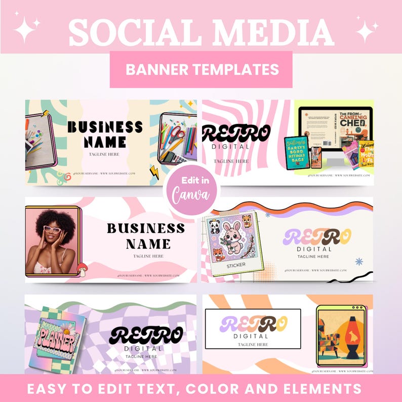 Retro Digital Social Media Banner Template Canva Editable, Facebook ...