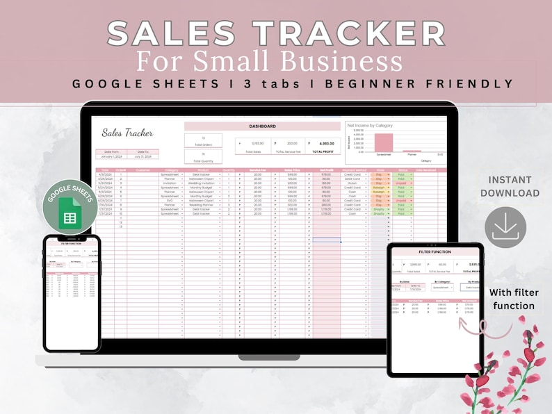Sales Tracker Dashboard Google Sheets Spreadsheet for Small Business ...