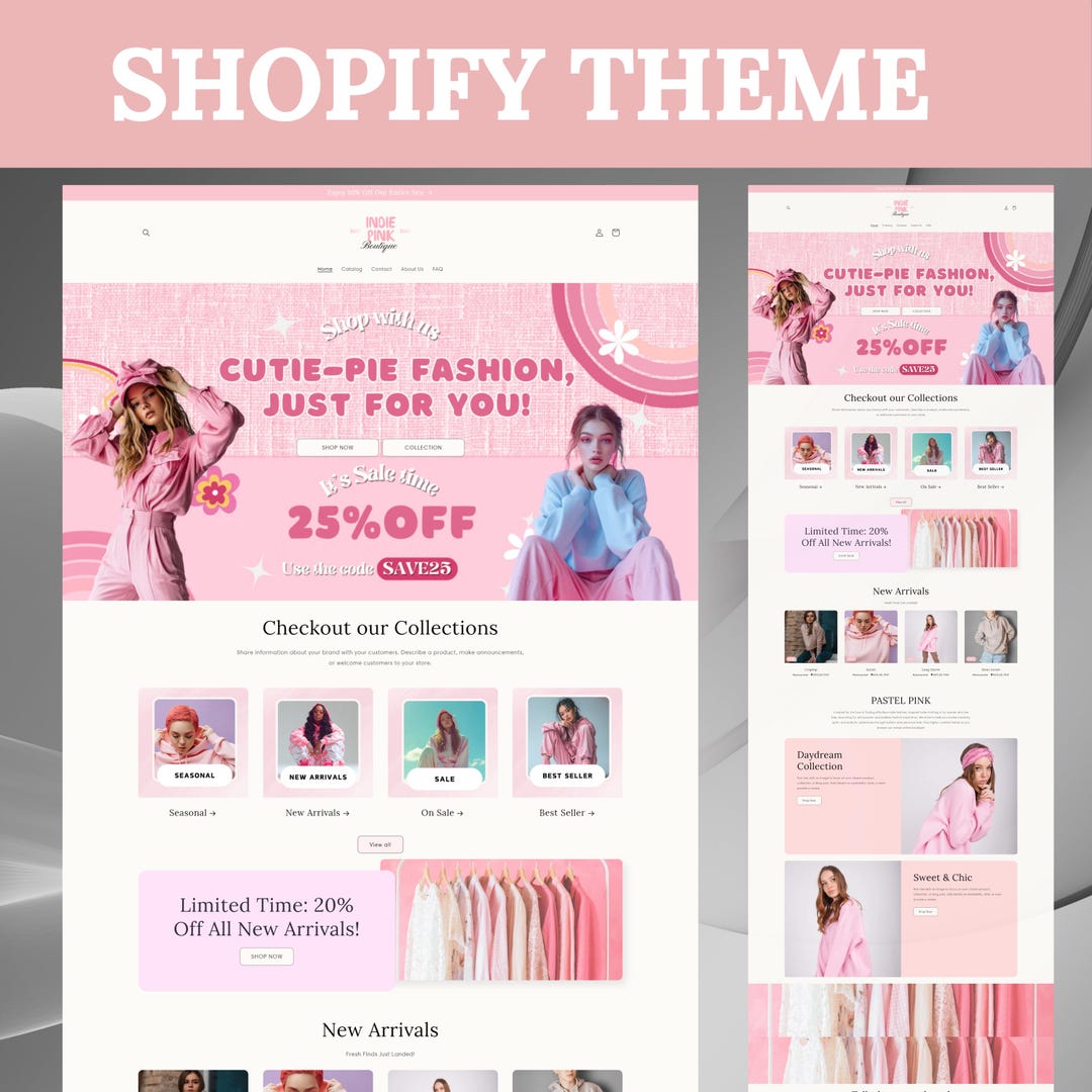 Shopify Theme Template, Shopify Website for Boutique, Pink Shopify ...