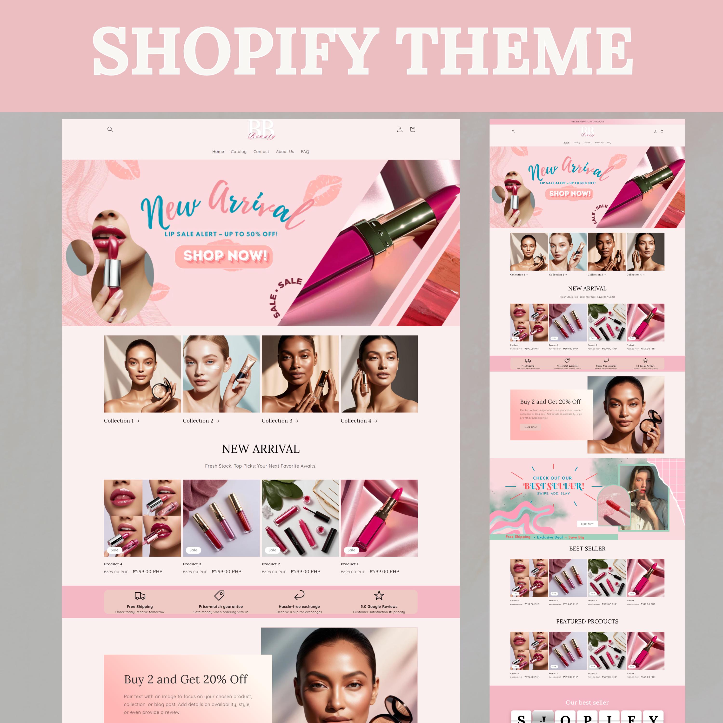 Pink Shopify Theme, Shopify Website Template for Beauty, Skincare ...