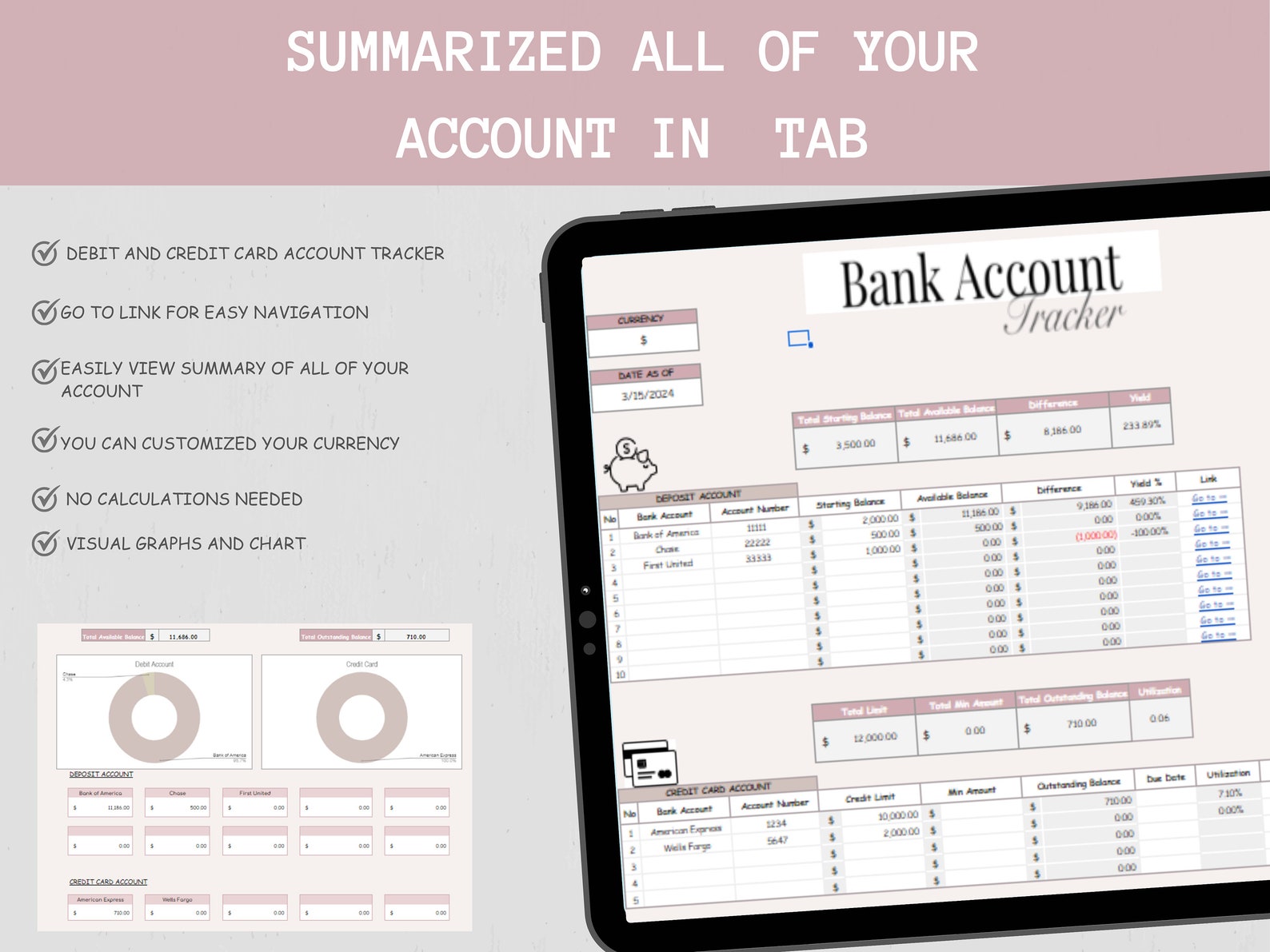 Bank Account Tracker, Google Sheets Financial Tracker, Savings Planner ...