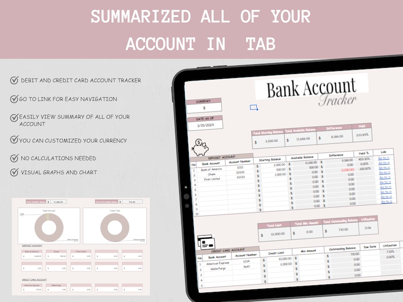 Bank Account Tracker, Google Sheets Financial Tracker, Savings Planner ...