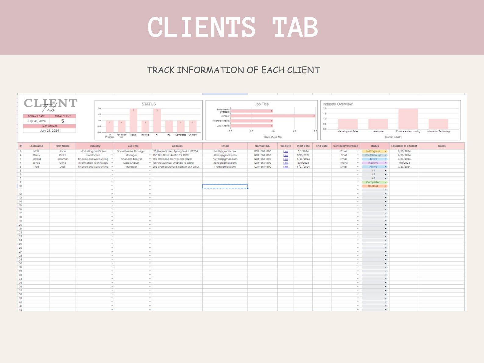 Client Tracker Spreadsheet, Small Business Template, Client Planner ...
