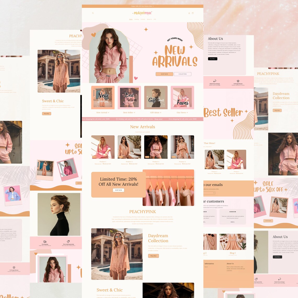 Shopify Theme , Shopify Website Template for Boutique, Peach & Pink ...