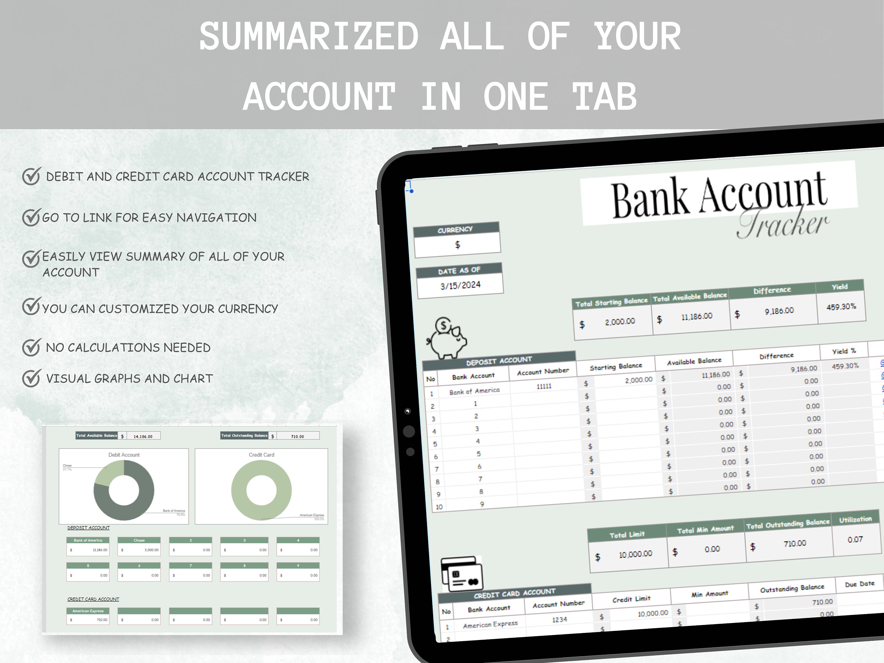 Bank Account, Google Sheets Financial Planner, Credit Card Tracker ...