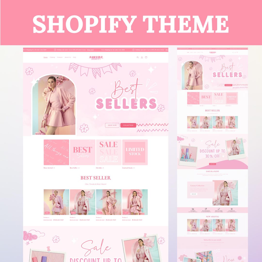 Shopify Theme, Website Template for Boutique, Shopify Template, Pink ...