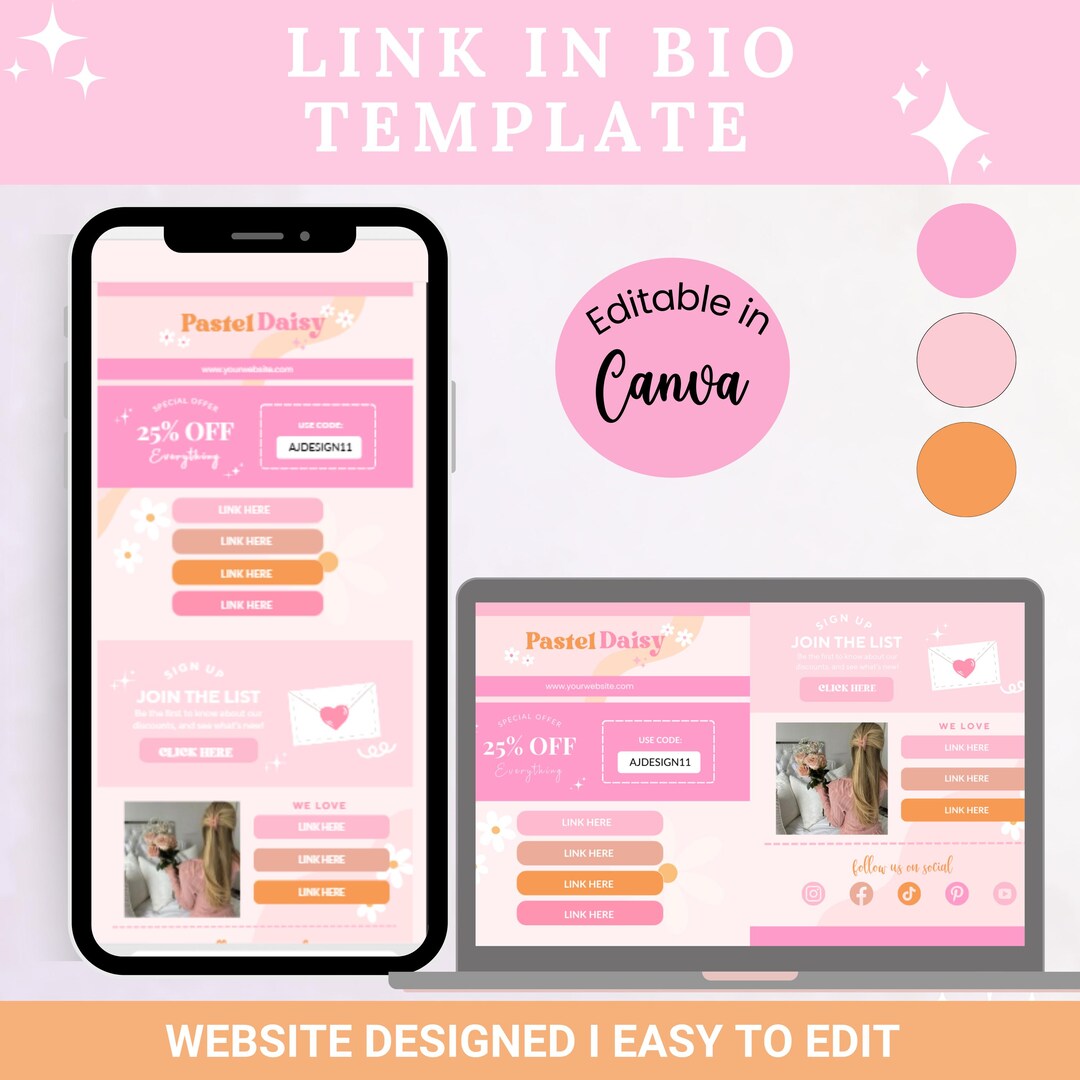 Link in Bio Template, Pink Landing Page, Canva Link in Bio, Instagram ...