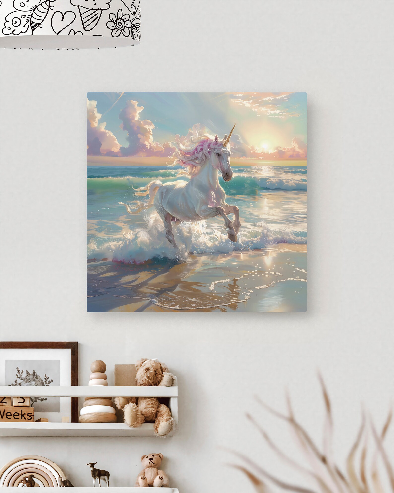Magical Unicorn Original Art Nursery Decor Unicorn Prance Sunset Waves ...