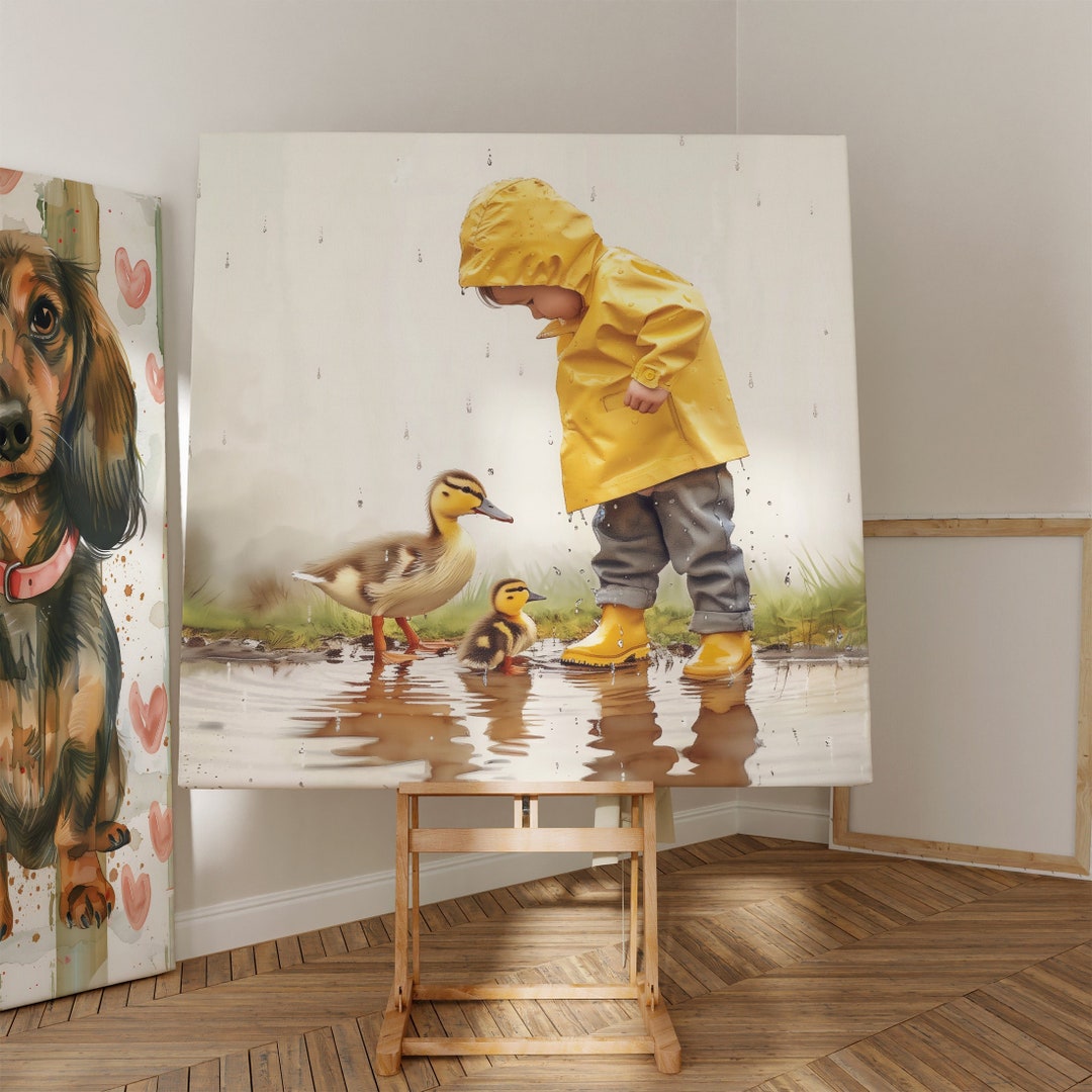 Original Art Ideas for Kids Room Inspiration Toddler Boy in Raincoat ...