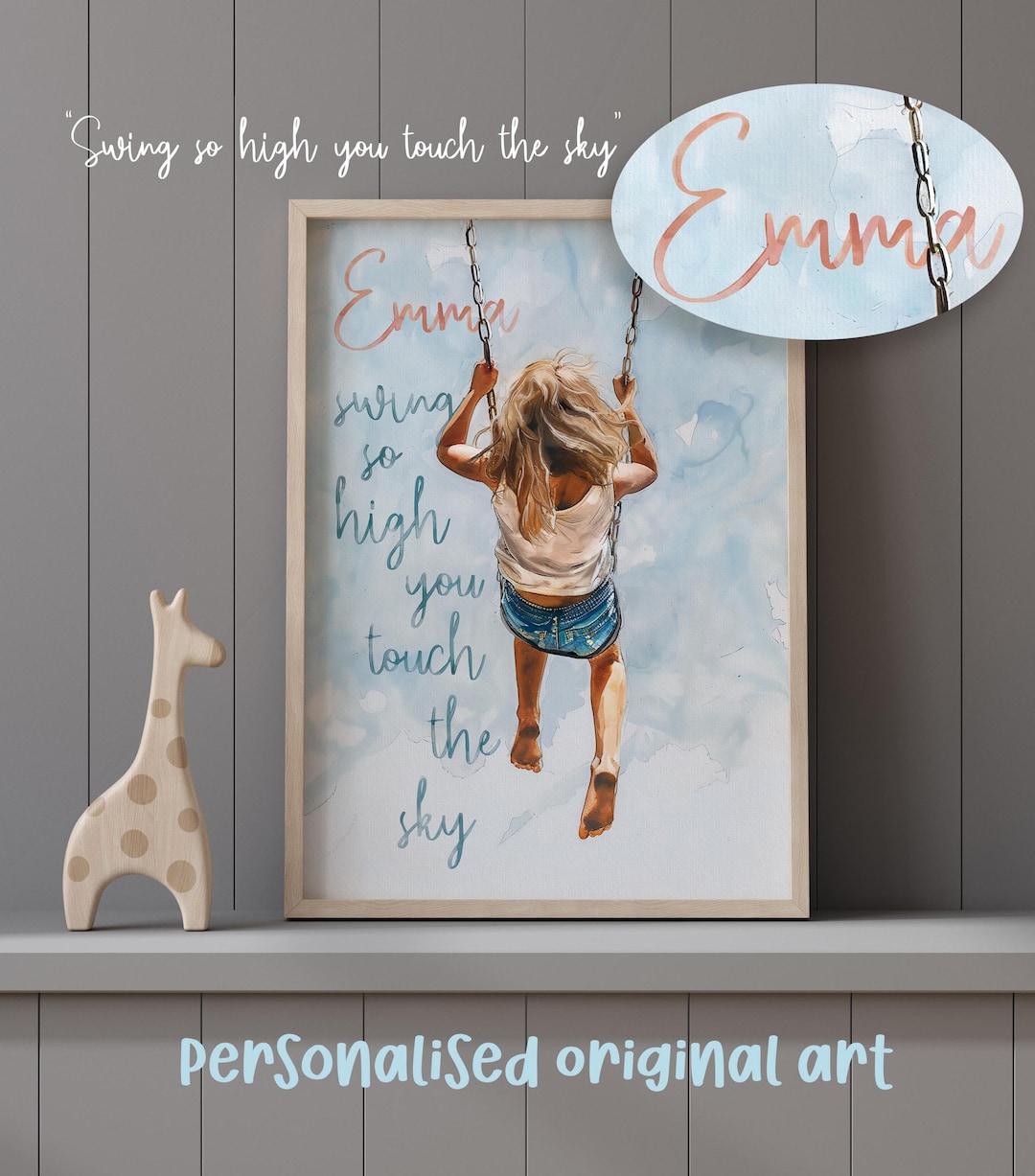 Swing so High You Touch the Sky Personalised Original Art Print ...