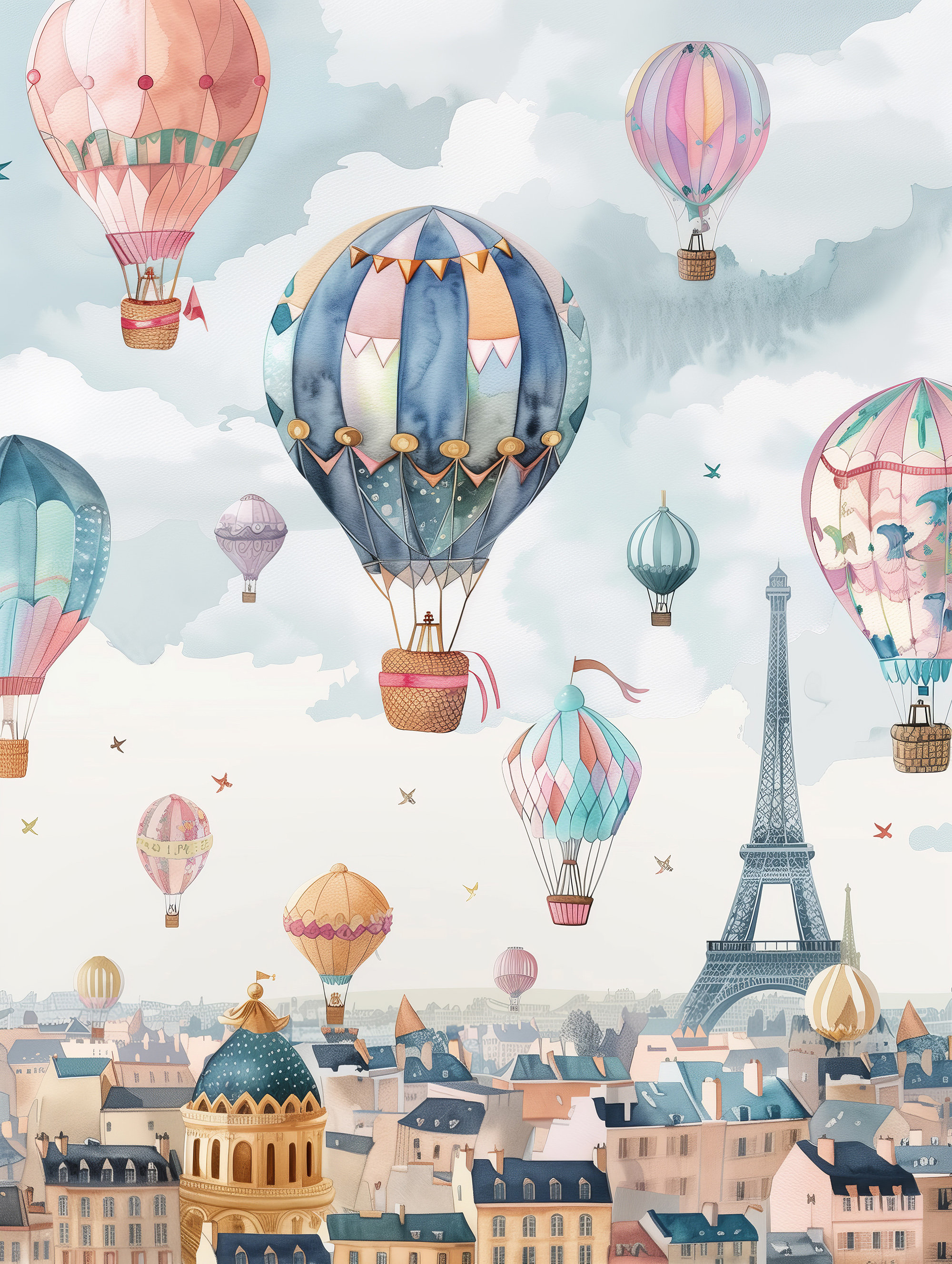 Hot Air Balloons Over Paris Original Art Girls Room Style Girls Decor ...
