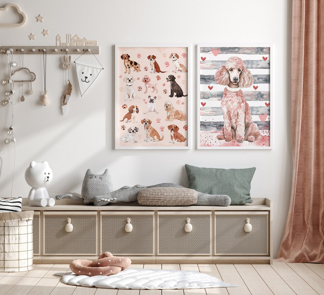 Cute Dog Poodle Poster Set for Children's Room Original Art Print ...