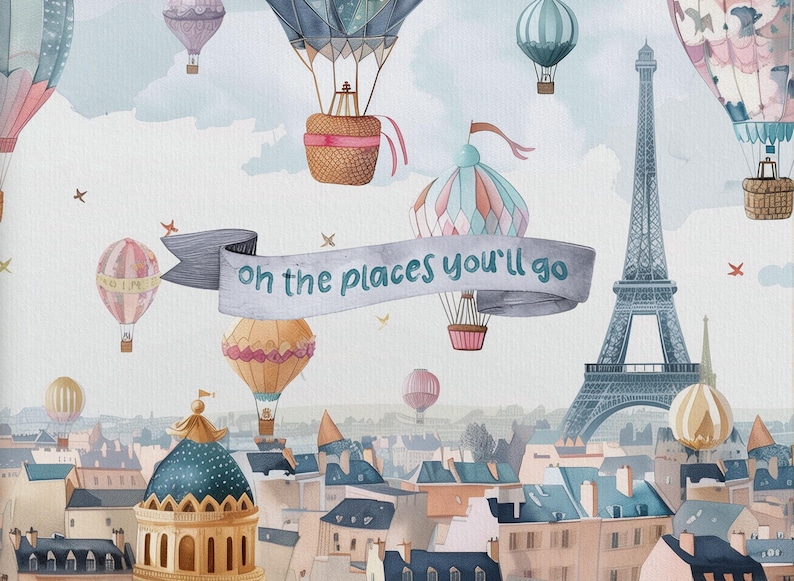 Hot Air Balloons Over Paris Original Art Girls Room Style Girls Decor ...