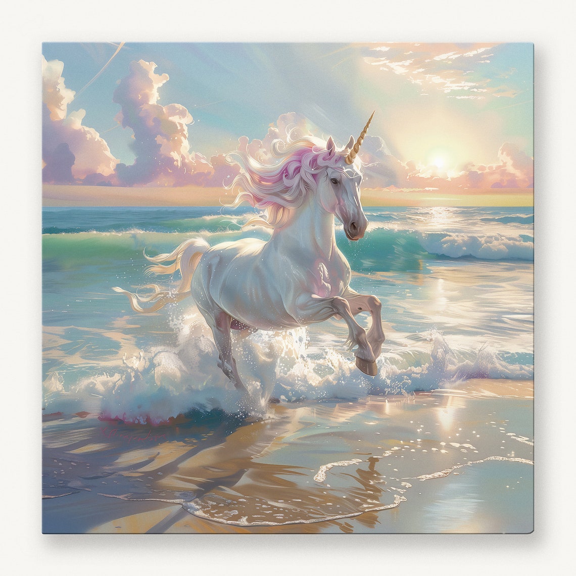 Magical Unicorn Original Art Nursery Decor Unicorn Prance Sunset Waves ...