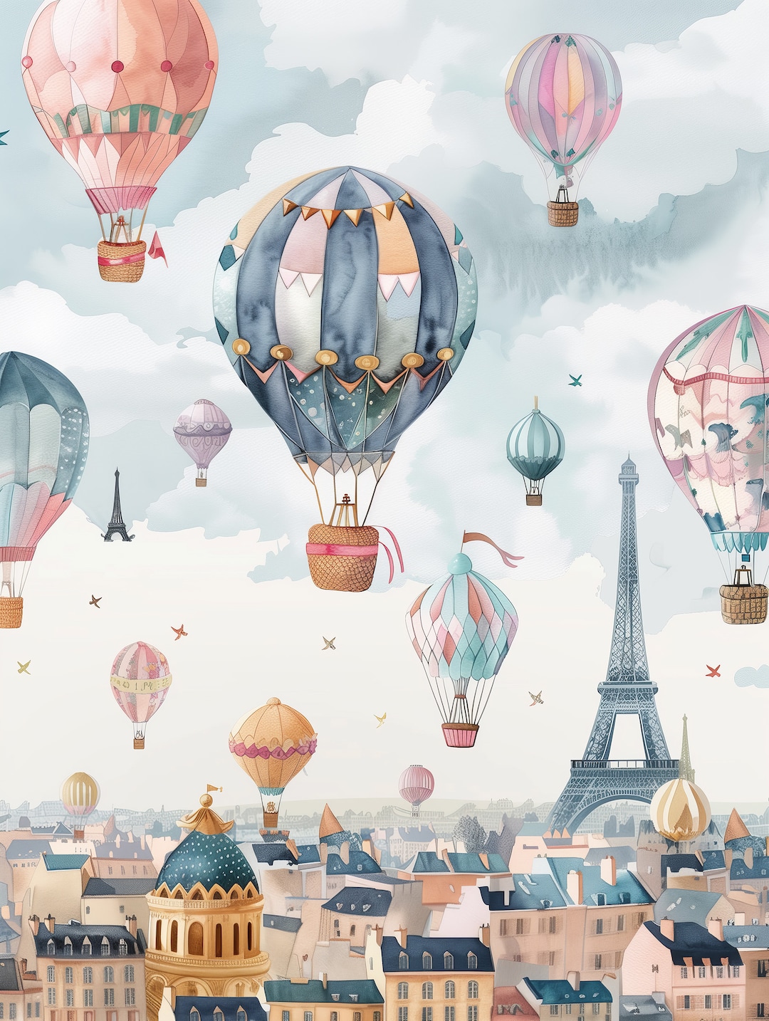 Hot Air Balloons Over Paris Original Art Girls Room Style Girls Decor ...
