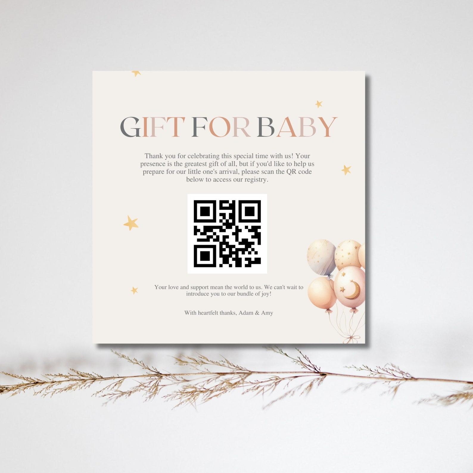 Minimalist Baby Shower Gift Registry Insert Card With QR Code (digital ...