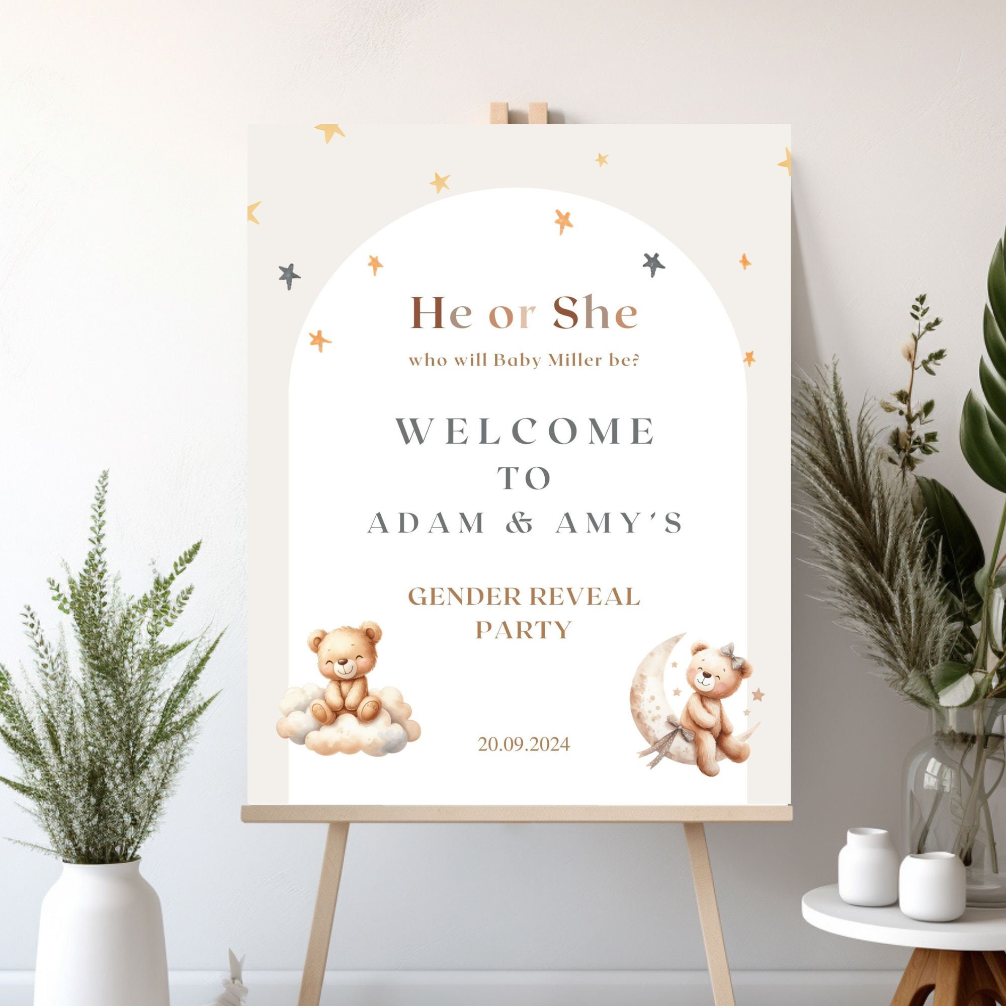 Editable Teddy Bears Gender Reveal Welcome Sign, Instant Download ...