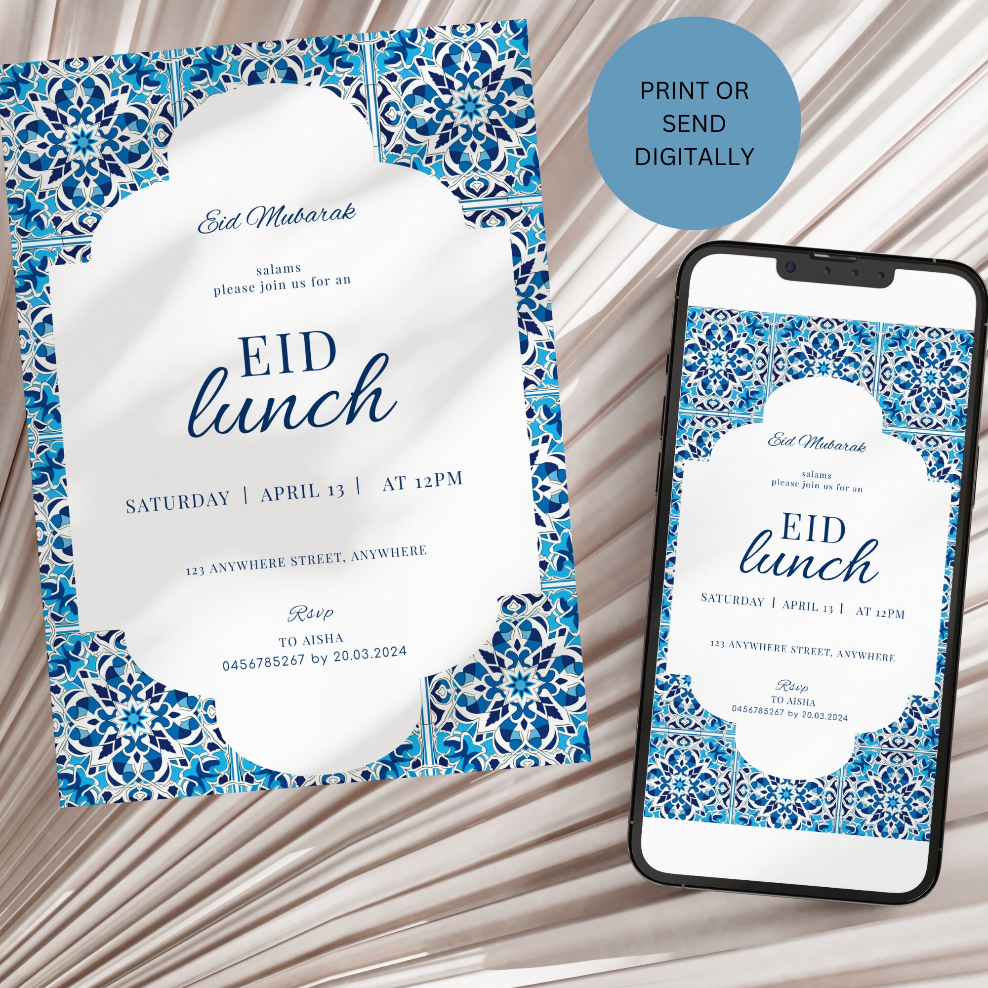 Editable Eid Lunch Invitation, Instant Download Template, Ramadan Night ...