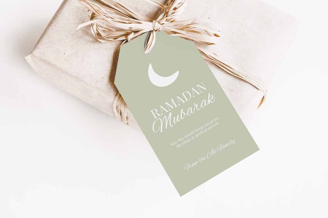 Editable Ramadan Mubarak Gift Tag, Sage Green, Minimalist (digital ...