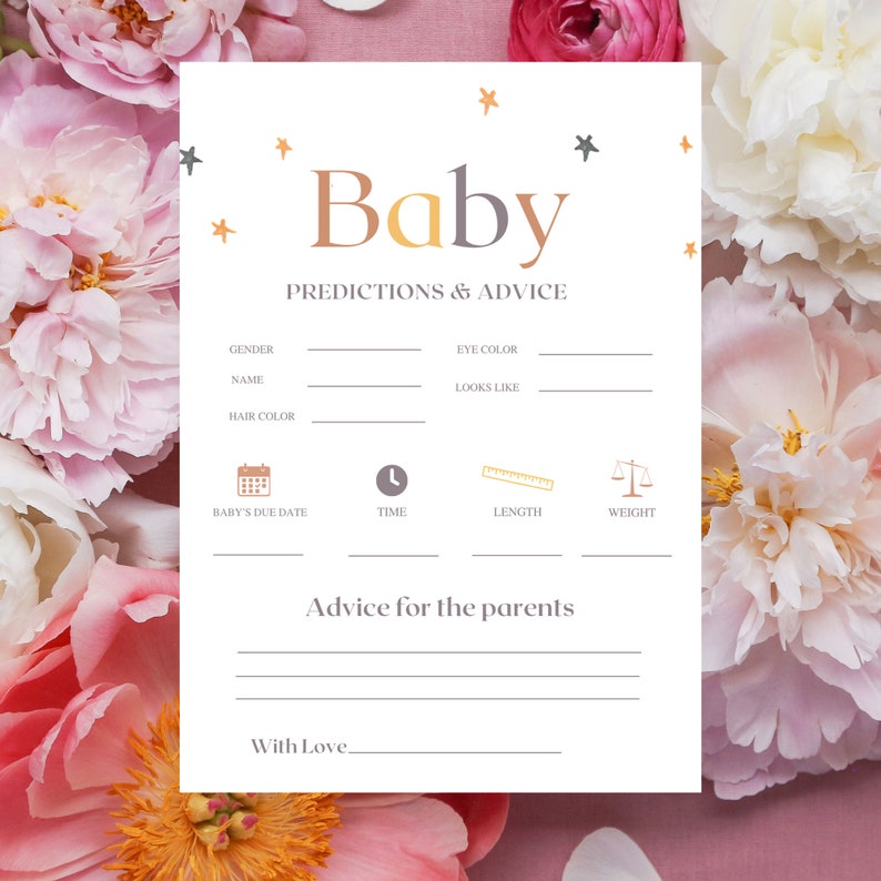 Editable Baby Predictions and Advice Game, Baby Shower Game, Advice ...