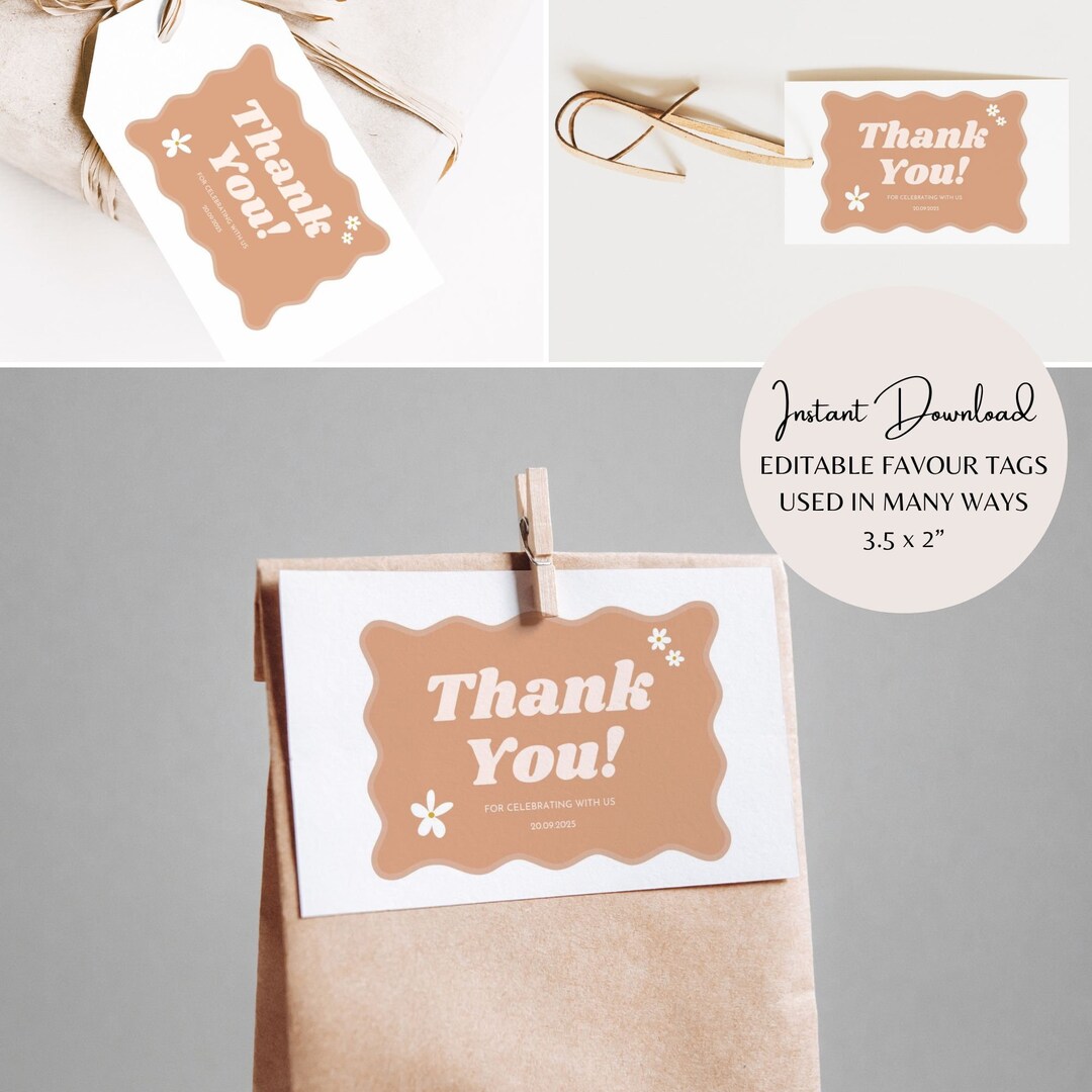 Wavy Baby Shower Thank You Tag | Baby Shower Favours | Instant Download ...