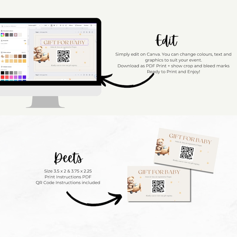 Printable Gift Registry Qr Code, Bear Baby Gift Registry Insert Card ...