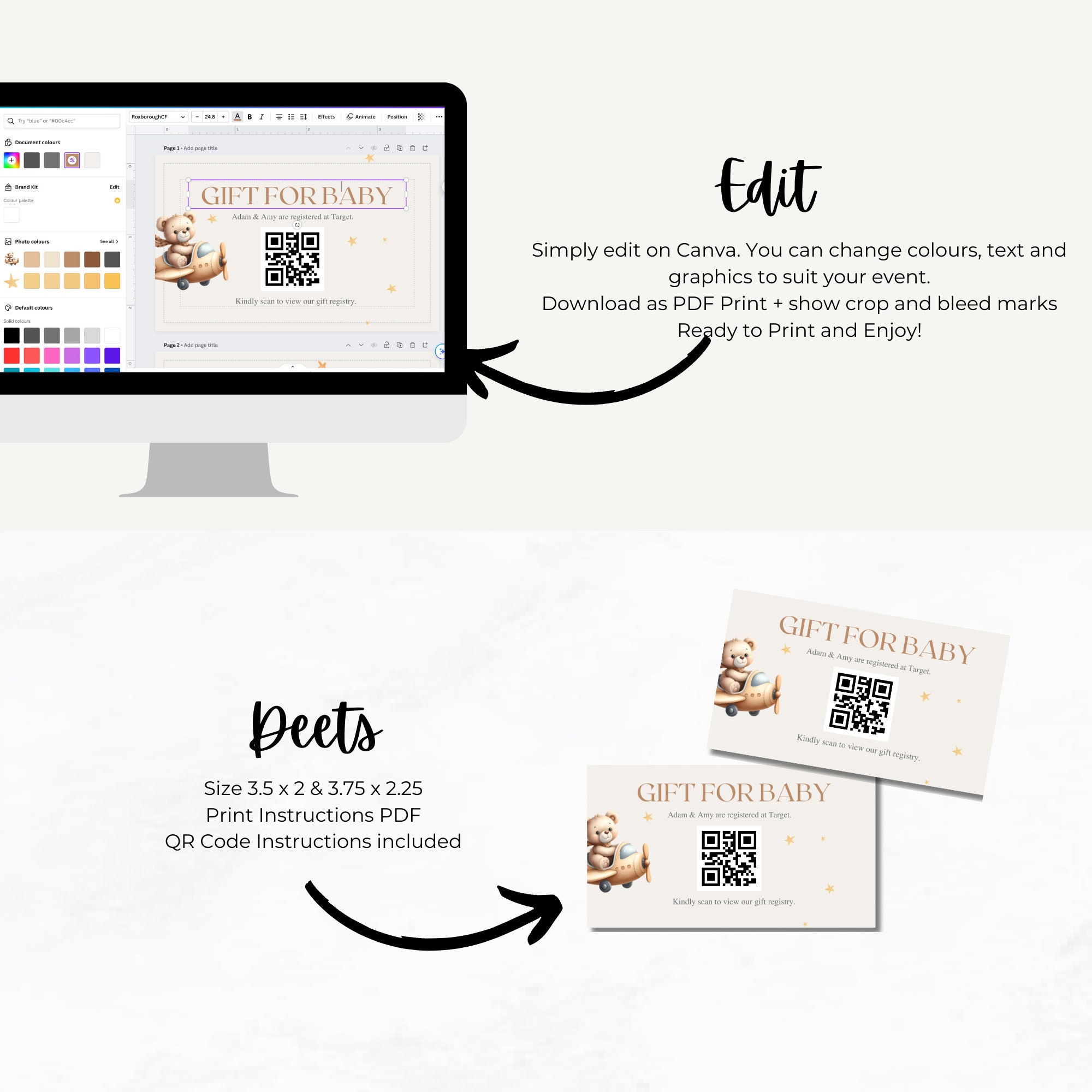 Printable Gift Registry Qr Code, Bear Baby Gift Registry Insert Card ...