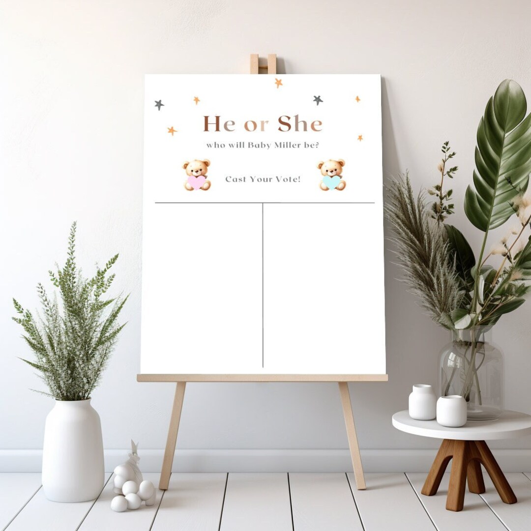 Editable Gender Guess Board Template, He or She, We Can Bearly Wait ...