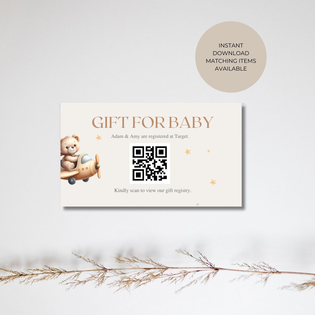 Printable Gift Registry Qr Code, Bear Baby Gift Registry Insert Card ...