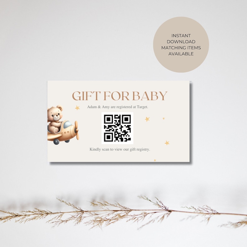 Printable Gift Registry Qr Code, Bear Baby Gift Registry Insert Card ...