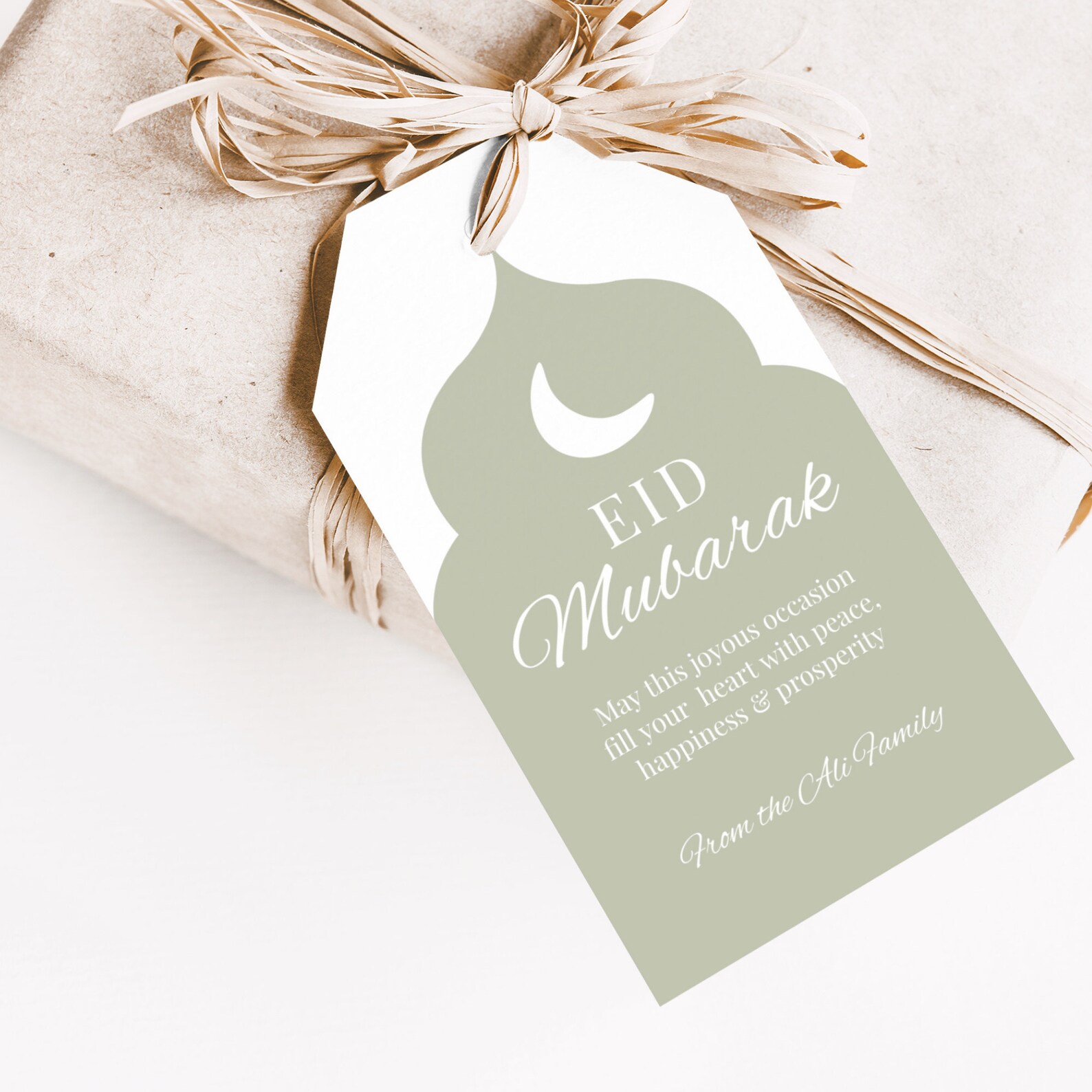 Editable Sage Green Eid Mubarak Gift Tag, Minimalist Design (instant ...